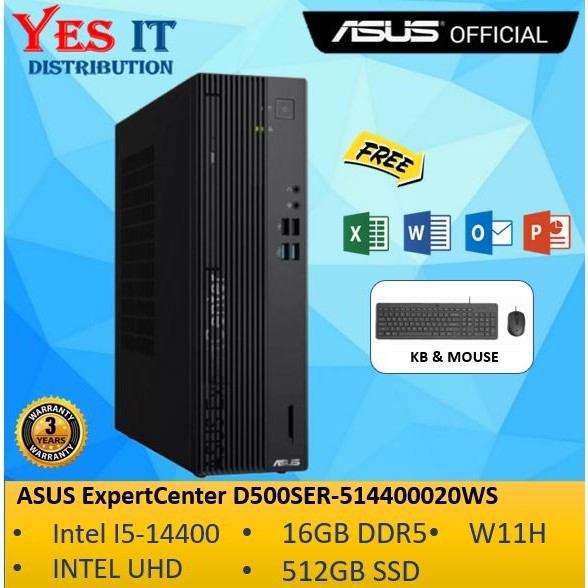 Asus ExpertCenter D500SER-514400020WS Desktop PC (i5-14400 4.7GHz,512GB SSD,16GB D5,Intel,W11 ...