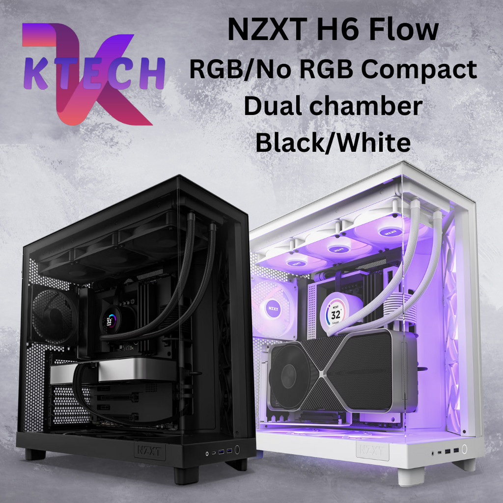 NZXT H6 Flow RGB/NO RGB Compact Dual-chamber ATX Case - Black/White ...
