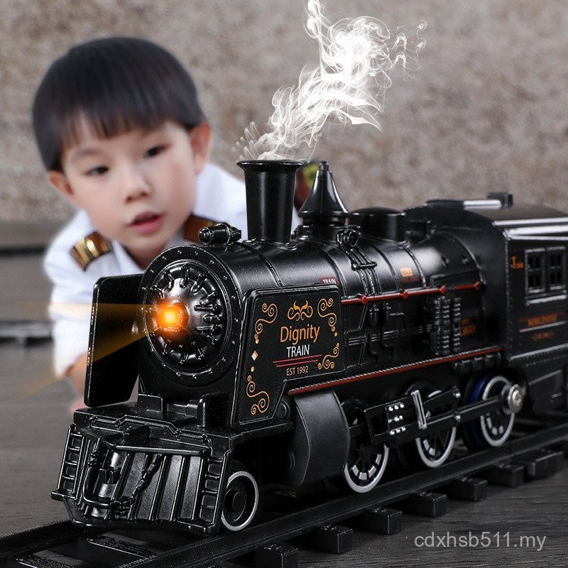 Electric Retro Steam Train Toy Spray Children Simulation Variety Track ...