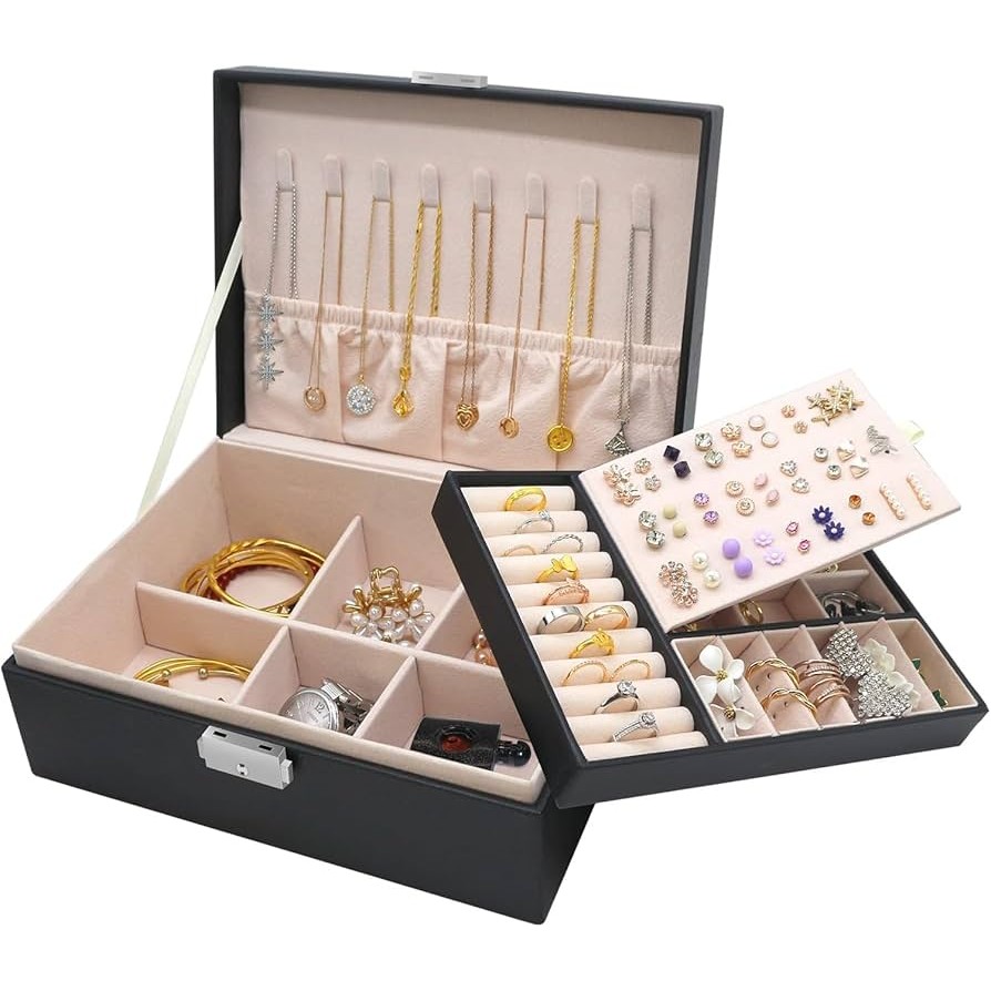 double layer jewellery box storage box ring necklace jewelry storage ...