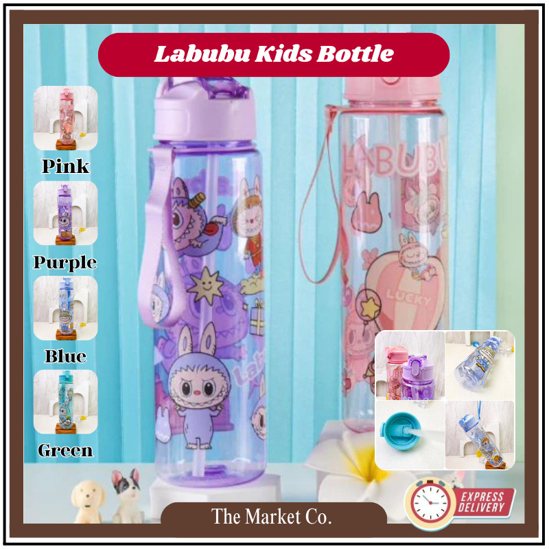 800ML Kids Water Bottle w/ Straw Labubu BPA Free Botol Air Children ...