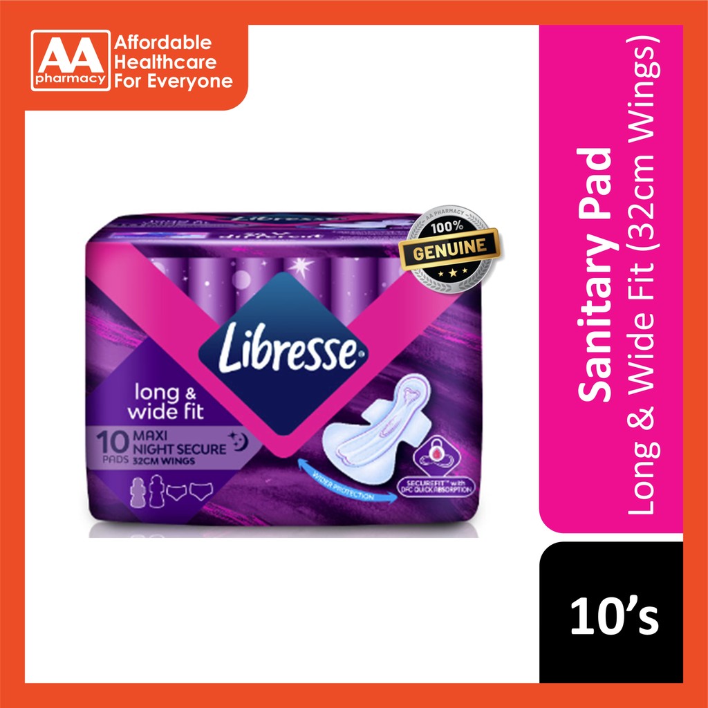 Libresse Pads (Long and Wide Fit, Maxi Night Secure, 32cm Wings) 10's ...