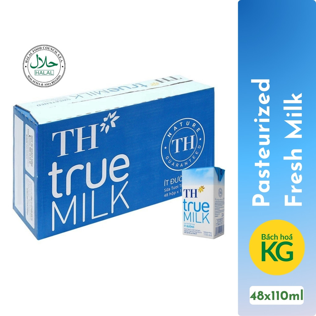 Carton 48 boxes of TH true MILK low sugar sterilized fresh milk 110ml - sữa tươi tiệt trùng ít ...