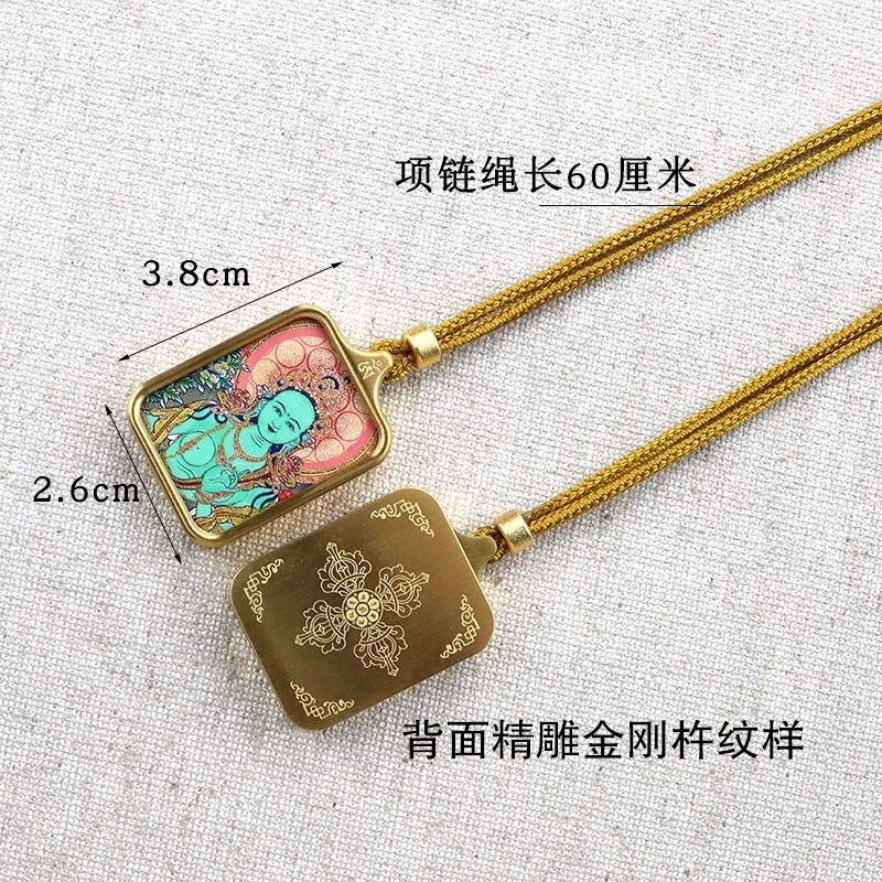 Mini Small Thangka Pendant Hand-Painted Gold Zakiram Green Tara Five ...