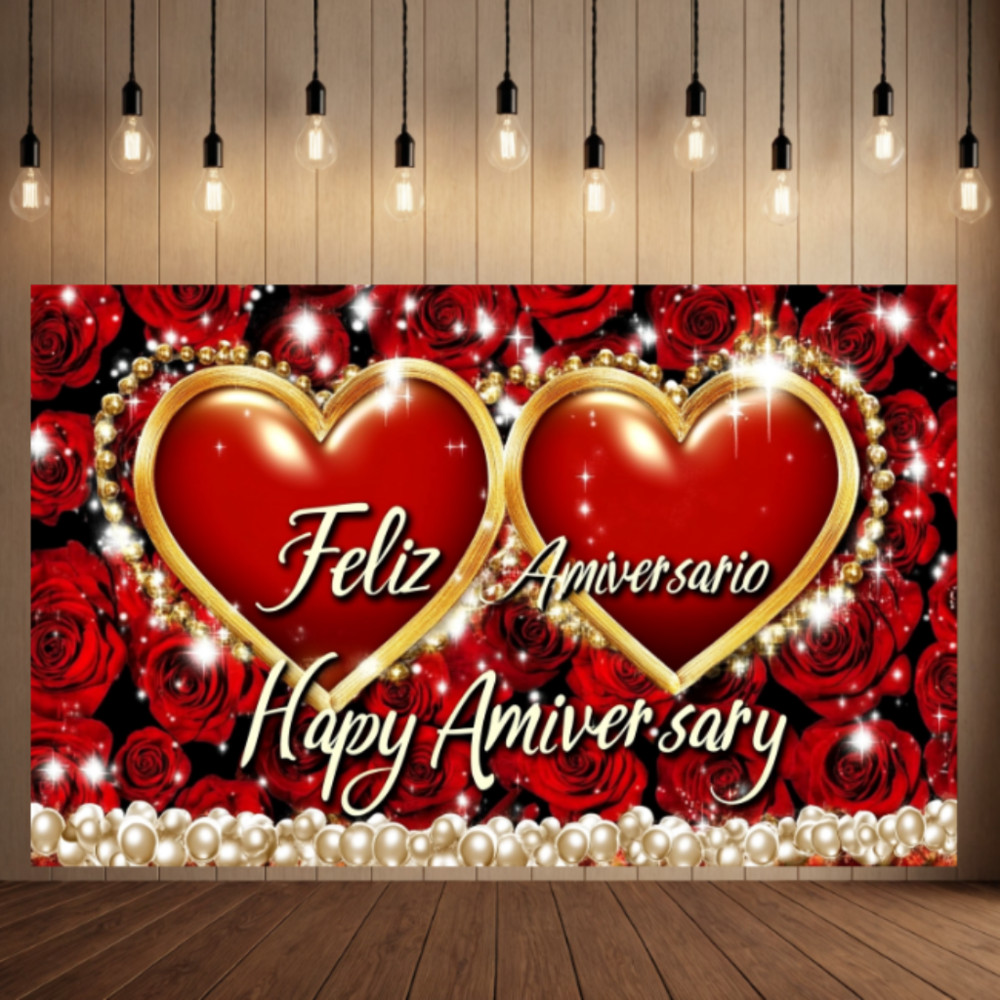 Backdrop Happy Anniversary Party Decorations Burgundy Red Flowers ...