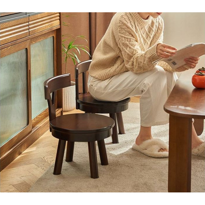 Household small stool rotating backrest chair low stool solid wood ...