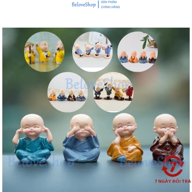 Four Emptiness Little Monk Statue Set - Mini Feng Shui Buddha with 4 ...