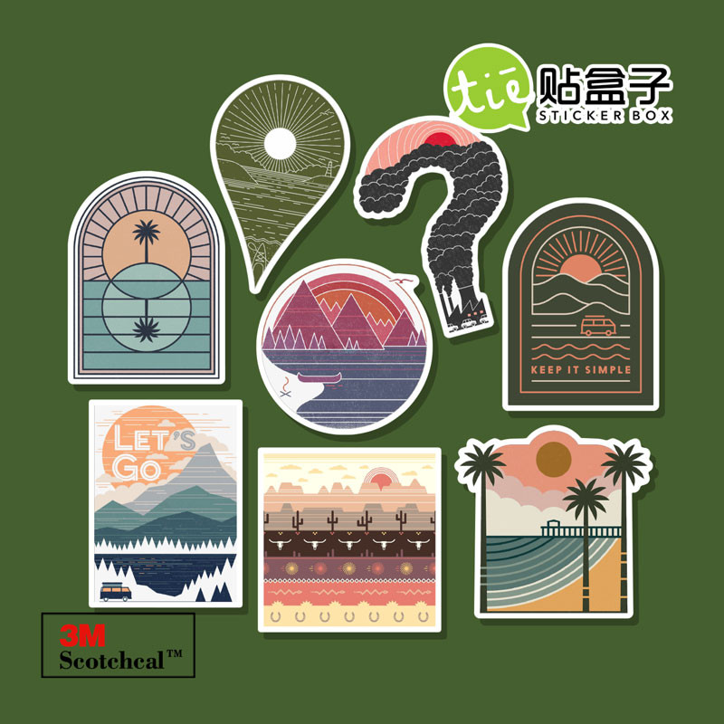 Sticker Box 8 Pcs Camping Outdoor Stickers Japanese Silent Wind ...