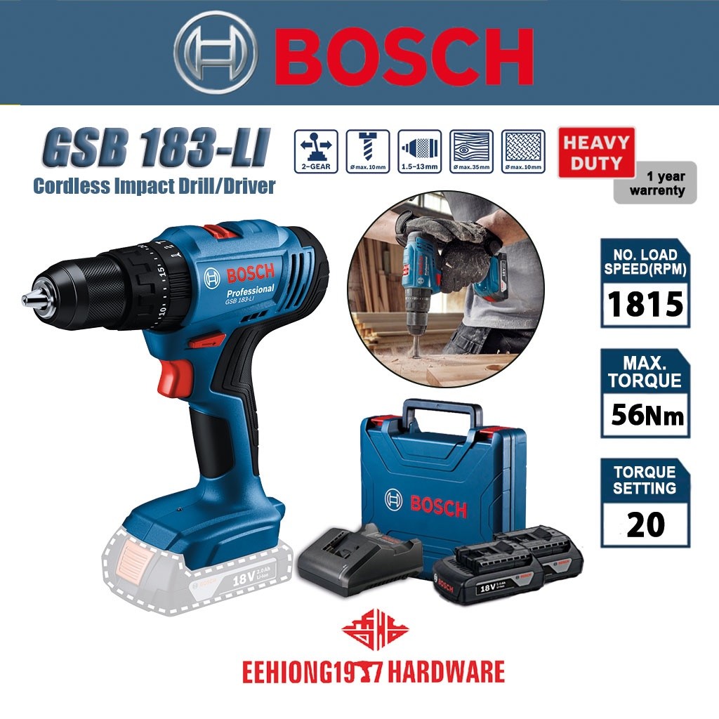 BOSCH GSB 183-LI 18V Cordless Impact Drill Impact Driver Combi Drill ...