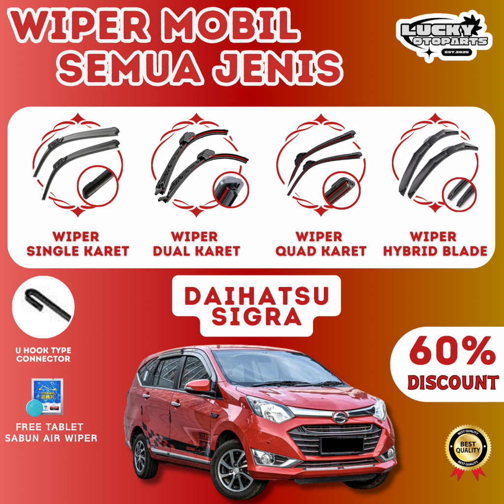Car Wiper - Daihatsu Sigra - Frameless Soft Dual Quad Hybrid Blade Pair ...