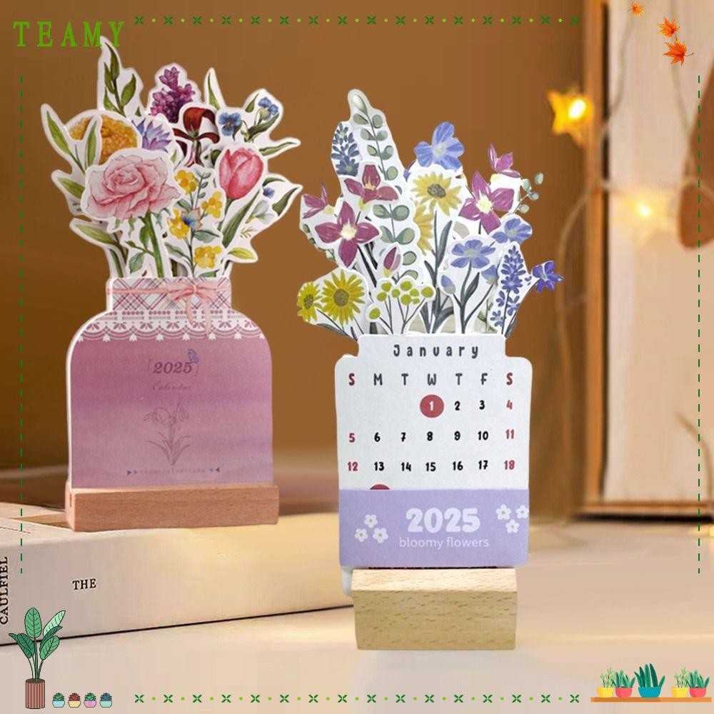 TEAMY Bloomy Flowers Calendar Card, Year Monthly Planner Bloomy Flowers ...