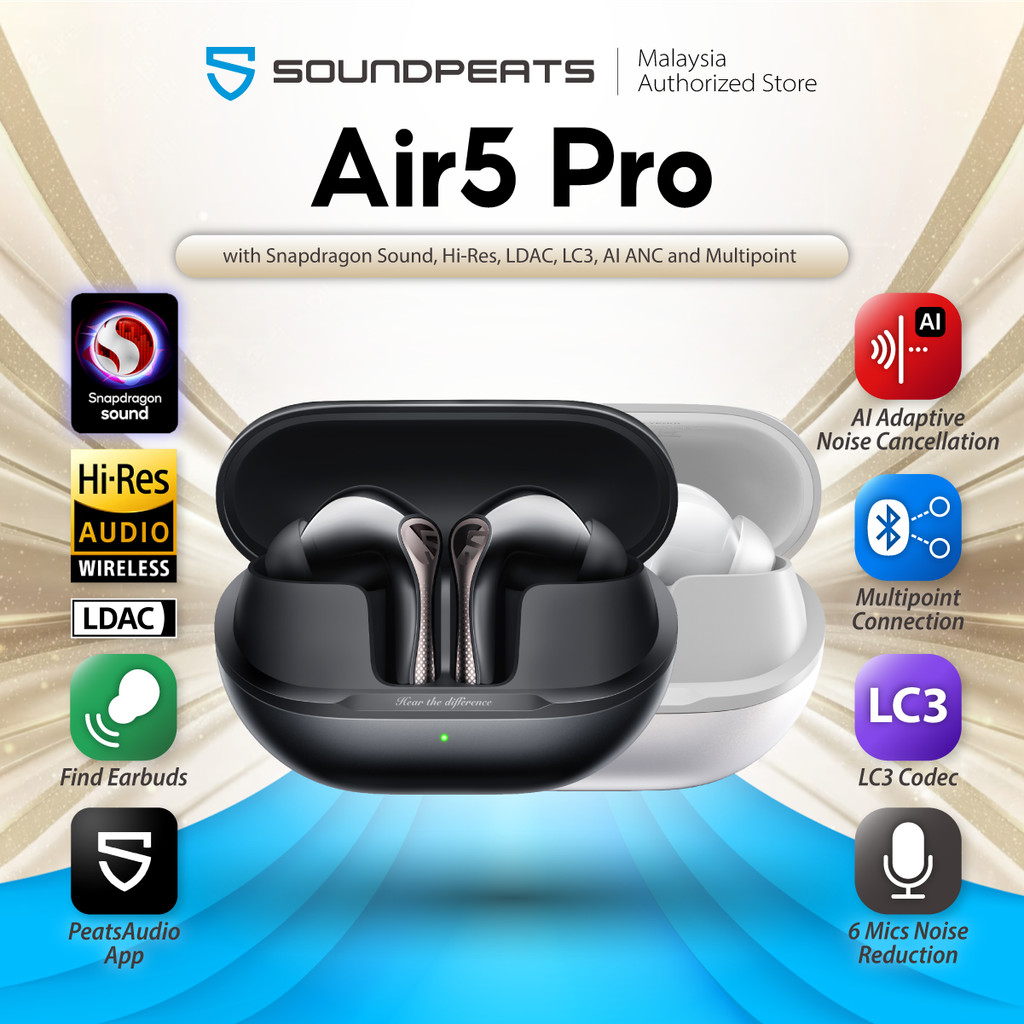 SoundPEATS Air5 Pro Bluetooth 5.4 Hi-Fi True Wireless Earbuds with ...