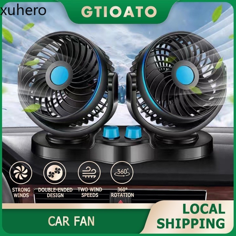 GTIOATO Rotatable Car Fan 5V 12V 24V 2-Speed Dual Head Fan For Sedan ...