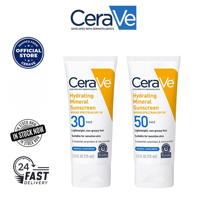 CeraVe Hydrating Mineral Sunscreen SPF 50 Face Lotion For All Skin ...