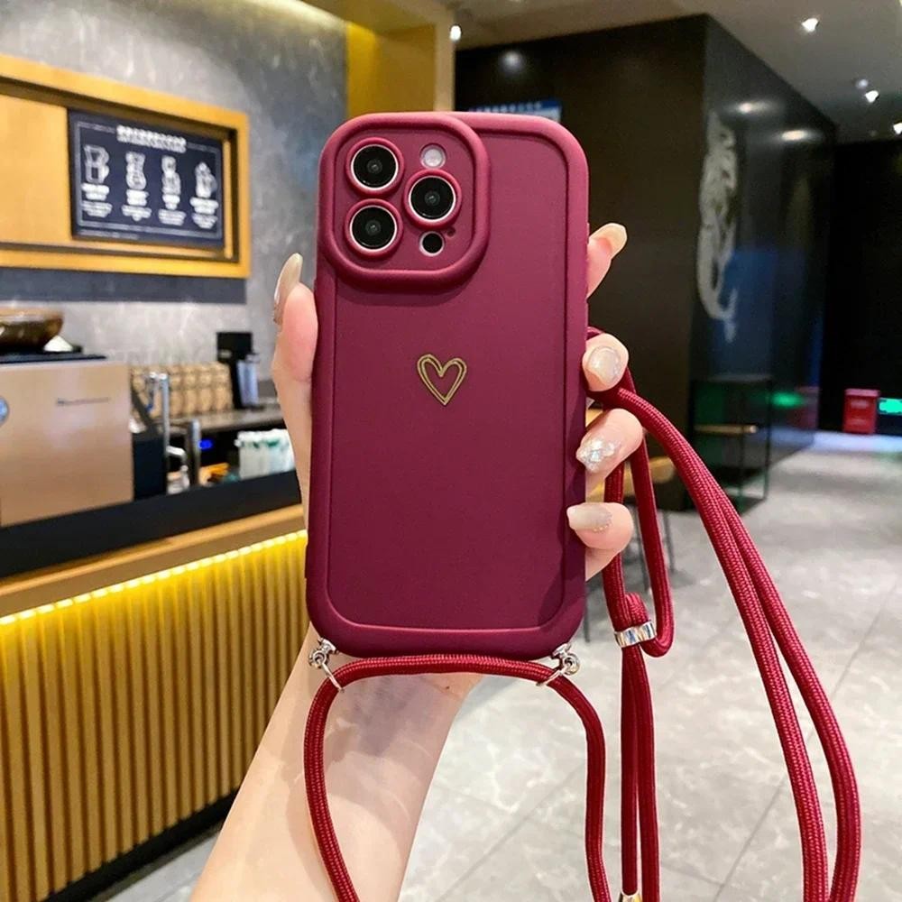 Fashion Heart Long Crossbody Shoulder Strap Phone Case for IPhone 16 14 ...