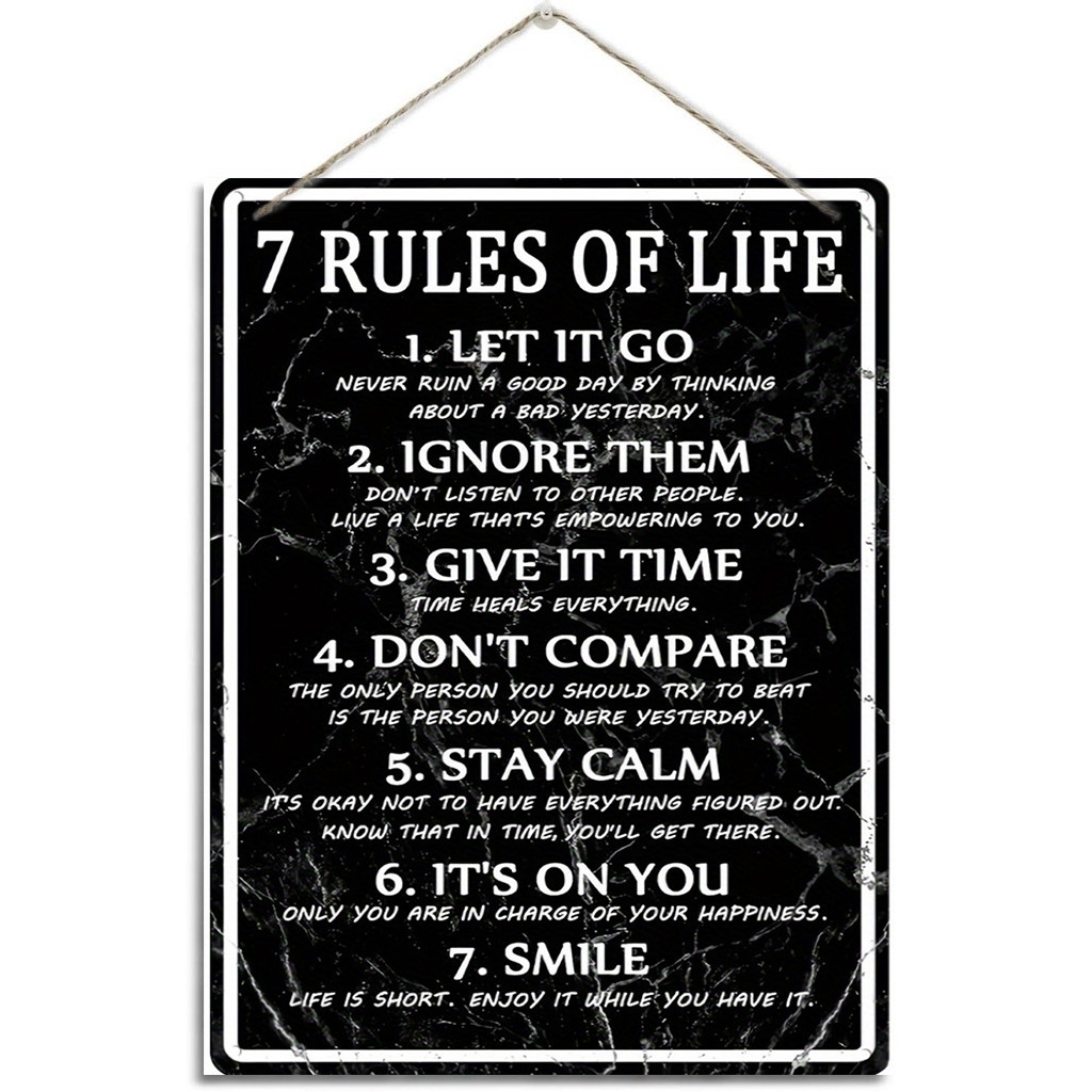 "7 rules for life" vintage wooden, acrylic material sign, novelty ...