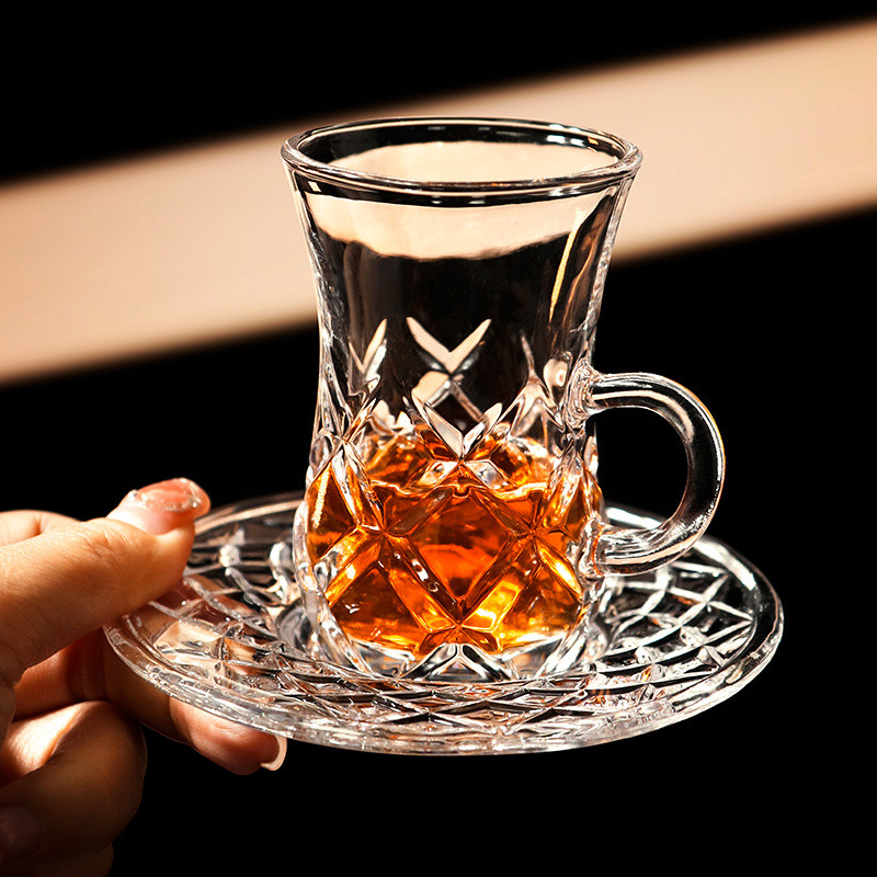 Cawan teh Turki isi rumah yang telus, cawan kopi tahan panas, set cawan ...