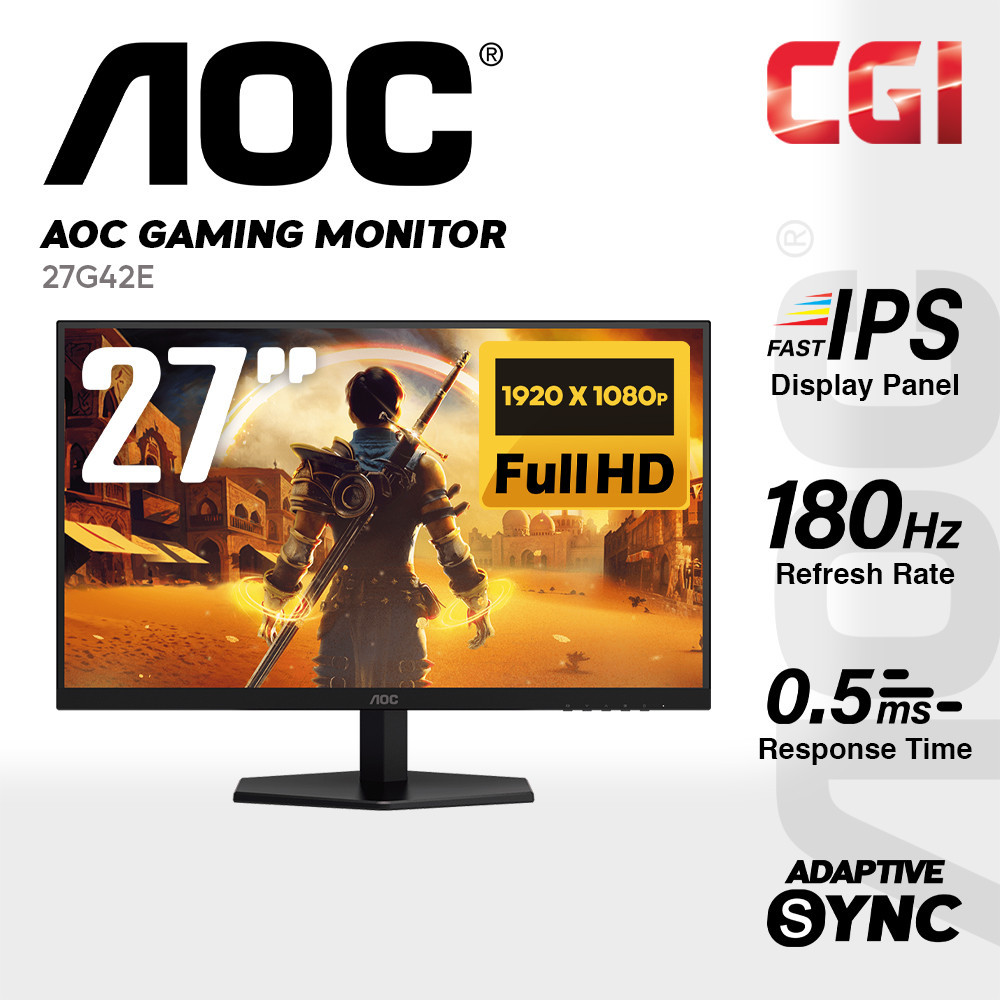 AOC 27" 27G42E Fast IPS FHD HDR10 Adaptive Sync 180Hz 0.5ms Super Color ...
