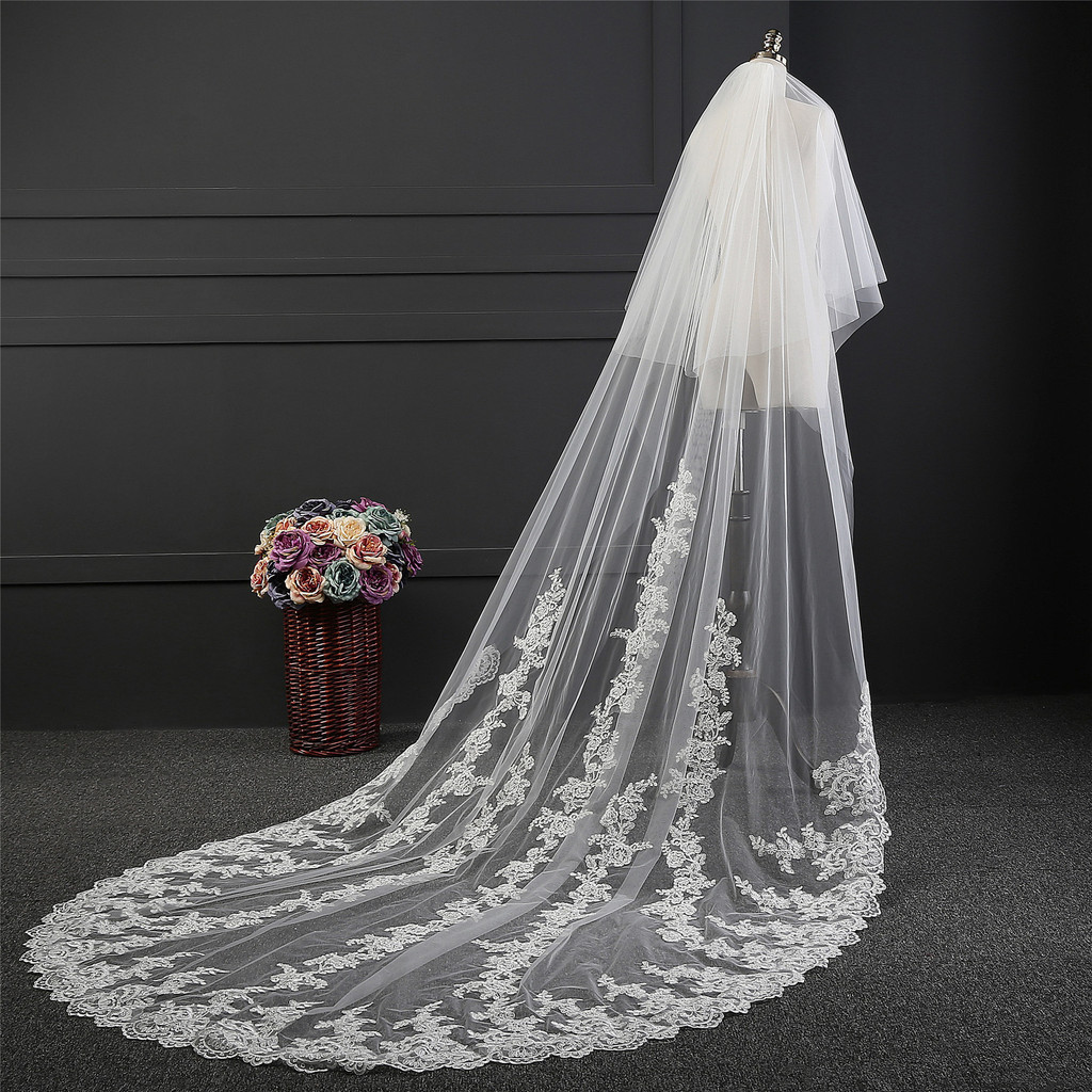 Bride Lace Row Flower Church Long Train Mask Wedding Veil Hs906 ...