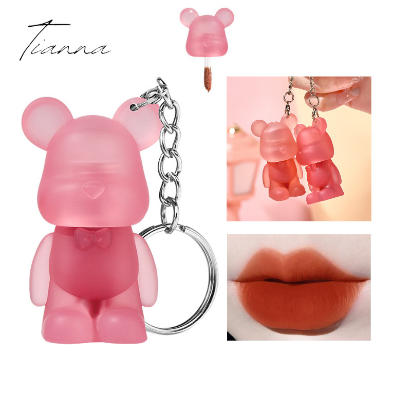 Bear Lip Mud Lipstick Cute Bear Keychain Lip Mud Non-stick Velvet Matte Lip Glaze Student ...