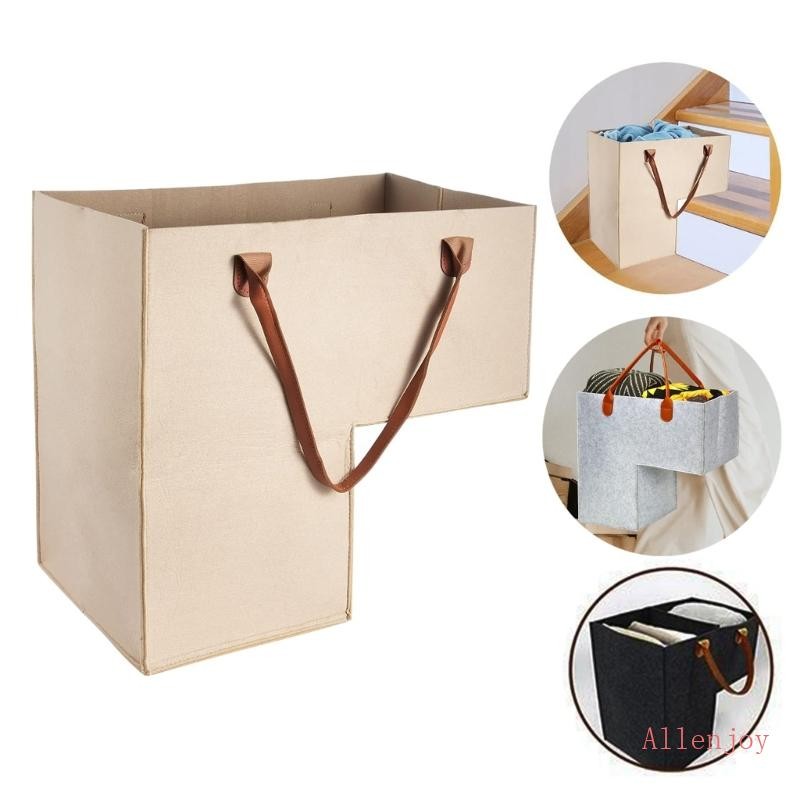 JOY Stair Basket with Leather Handles Felt L-Shape Large Capacity Stair ...