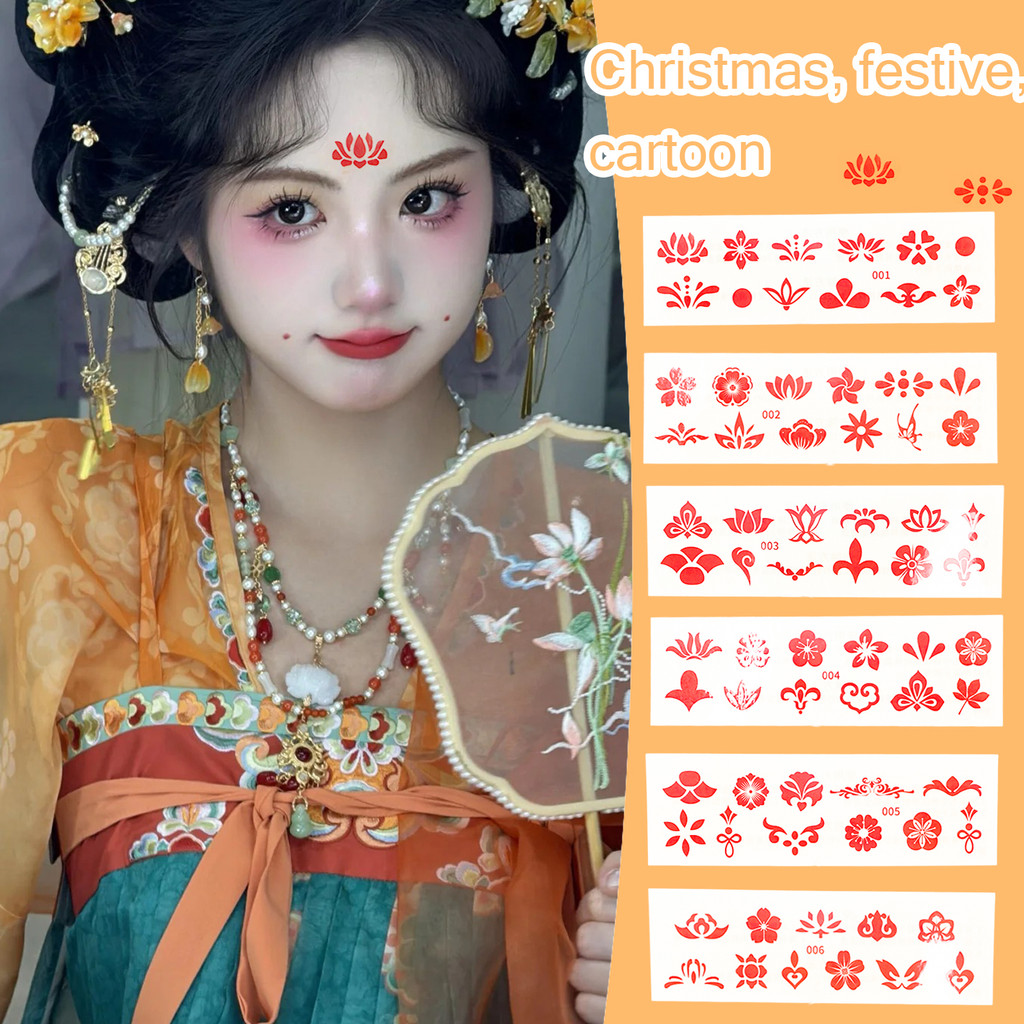 10Pcs Chinese Style Print Eyebrow Sticker - Ancient Style Hanfu ...