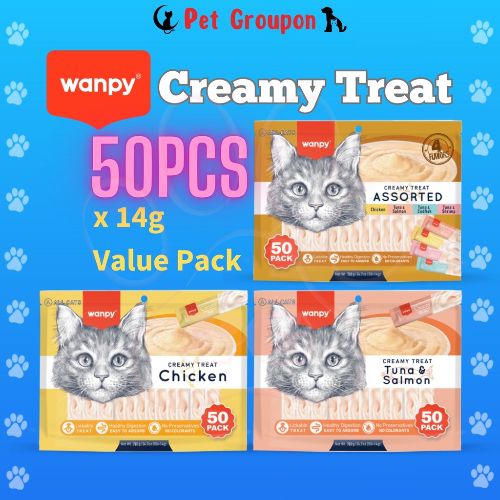 💯PG🥊 50PCS Value Pack Wanpy Creamy Cat Treats 14g LICKABLE TREAT Snack ...