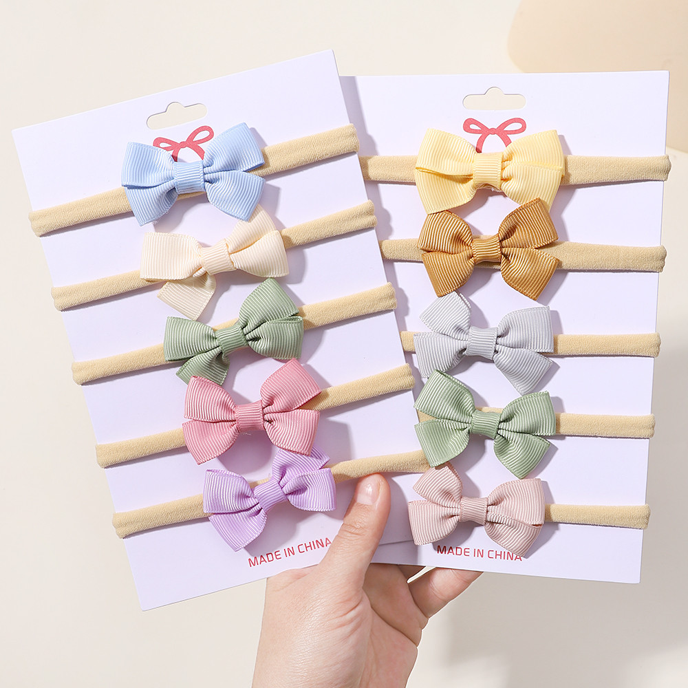 KidsBows Elastic Nylon Mini Cute Ribbon Bows Headband (5 Pcs) | Shopee ...