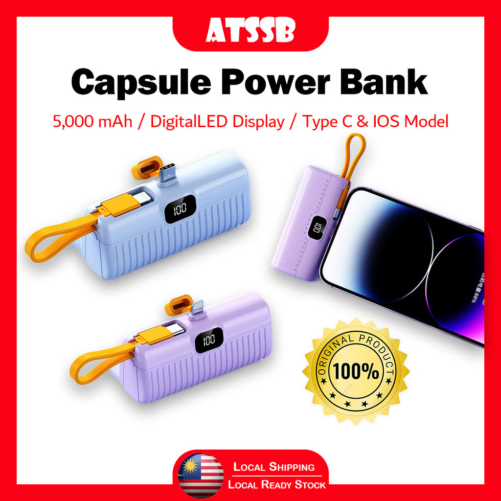 ATSSB Capsule Mini Portable Power Bank 5000MaH Android Type C & IOS ...