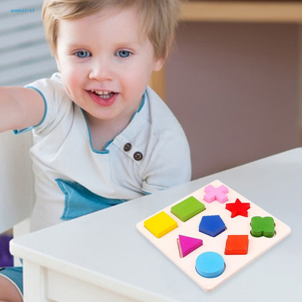poetil Kids Puzzle Board Puzzle Matching Board Colorful Geometric Shape ...