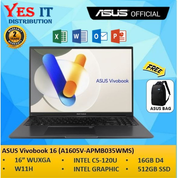 ASUS Vivobook 16 A1605V-APMB035WMS / A1605V-APMB036WMS (INTEL C5-120U, 512GB SSD, 16GB, WIN11 ...