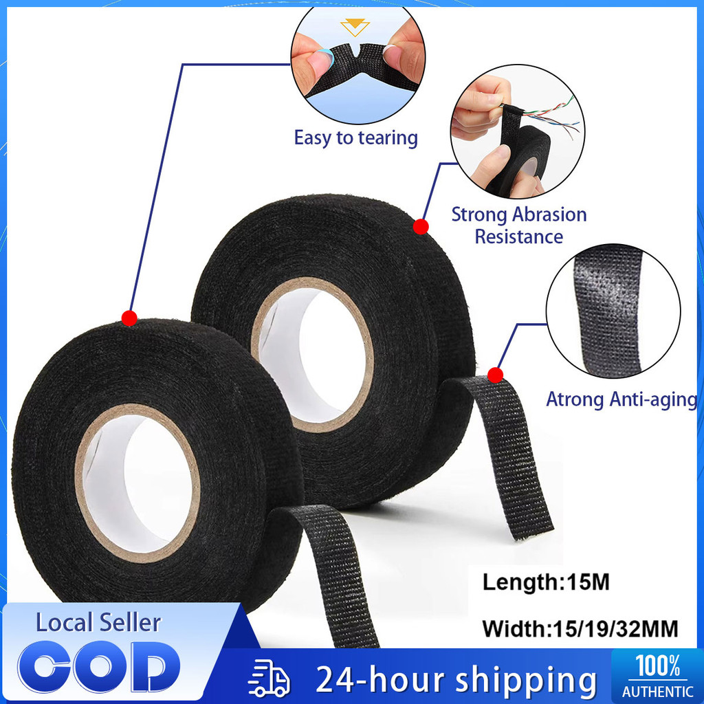15m Black Car Wire Tape Adhesive Cloth Wiring Tape Automotive Wiring ...