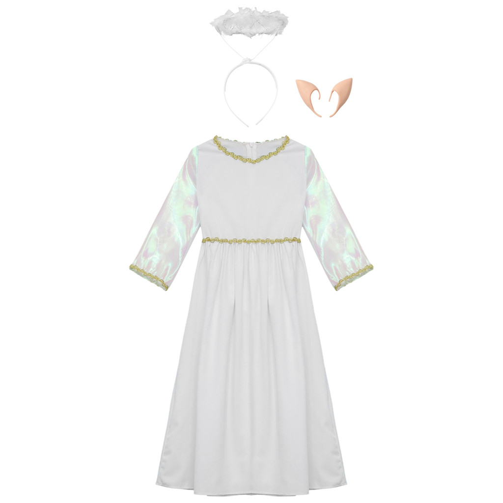 Yeahdor 3Pcs Girls Halloween Angel Cosplay Costume Long Sleeve Gold ...