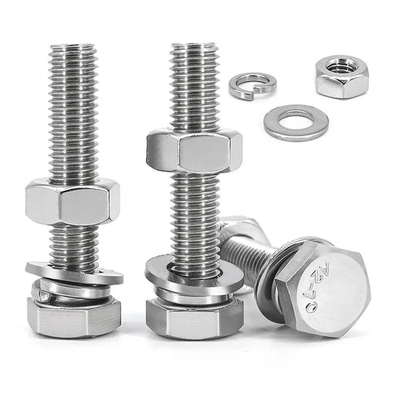 304 Stainless Steel Hex Head Screws Nuts Flat Washers Lock Washers Set Bolts and Nut Set M6 M8 ...