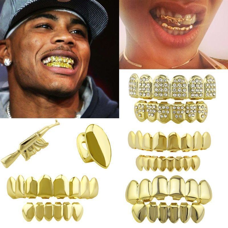 Hip hop Braces Rap Braces 8 Teeth Big Golden Teeth Cool Teeth Diamonds ...