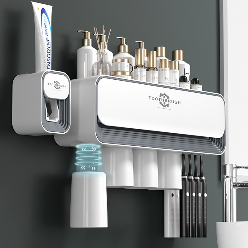 Toothbrush Rack Wall Perforation-Free Brushing Mouthwash Cup Toilet ...