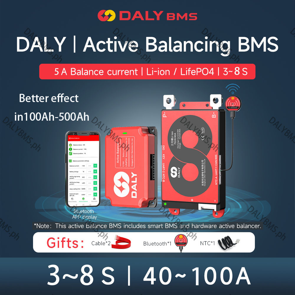 DALY Smart BMS +5A Hardware active balancer Set 100A 60A 40A 12V 24V 100ah 150ah lifepo4 4s 8s ...