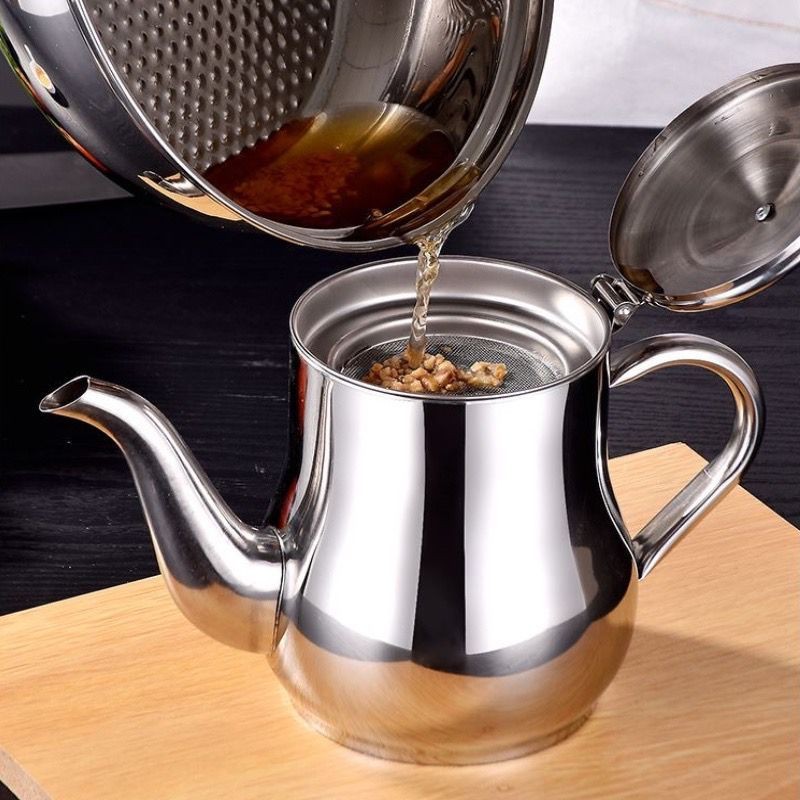 Stainless Steel Oil Filter Pot with Spout Oil Container Oil Pot Bekas ...