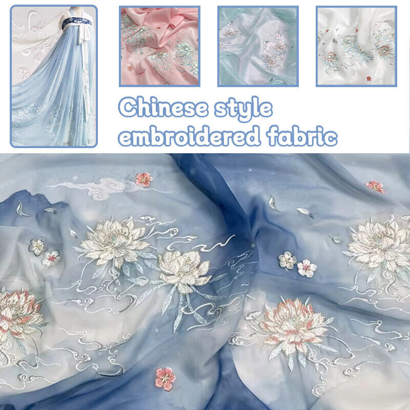 Chinese Embroidered Organza Chiffon Fabric DIY Hanfu Dress Soft Sewing ...