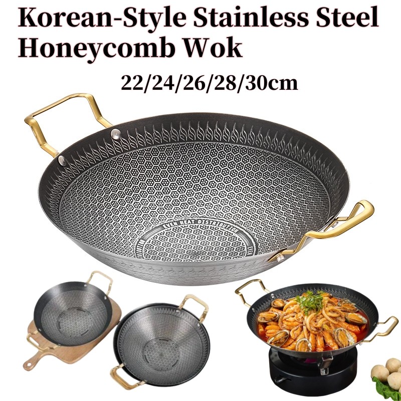 Honeycomb Wok Stainless Steel Non-Stick Wok Kuali Periuk Kuali Periuk ...