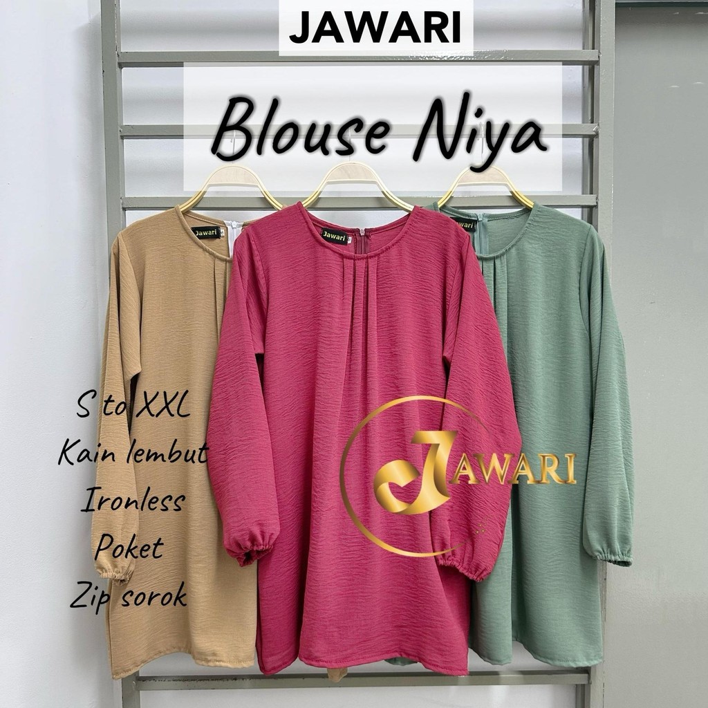 JAWARI Blouse Niya Ironless Baju Wanita (BL01) Lengan Elastic / Getah ...