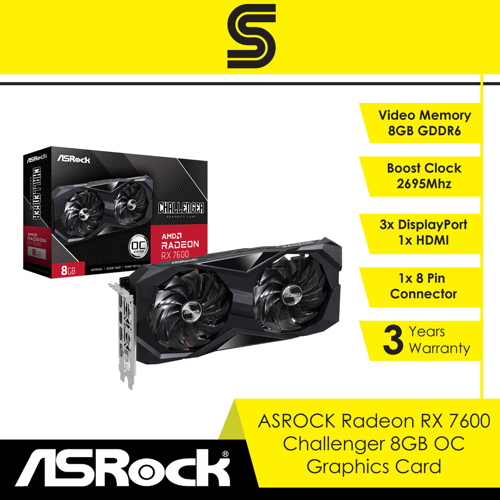 ASROCK Radeon RX 7600 Challenger 8GB OC Graphics Card | Shopee Malaysia