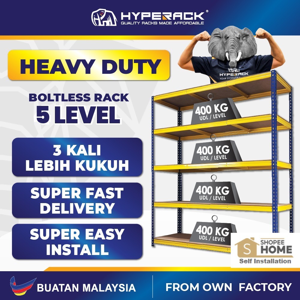 🐘[FREE SHIPPING] HYPERACK™️ Boltless Rack 5 Levels Shelf Rack Storage Rack Rak Dapur Rak Besi ...