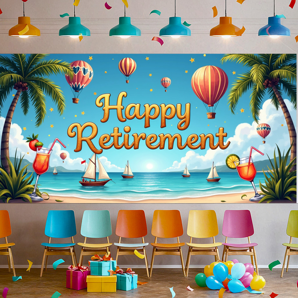 Retirement Party Decorations, Extra Large Fabric Retire Sign Banner ...
