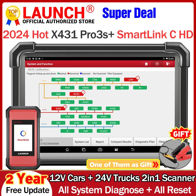 LAUNCH X431 PRO3S+Smartlink HD 12V car 24V Truck Bidirectional Diagnostic Tools Topology ECU ...