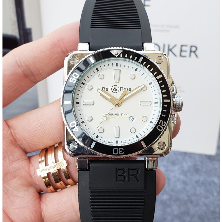 Bell & ross Fashion Men's Square Watch Quartz Movement Silicone Strap ...