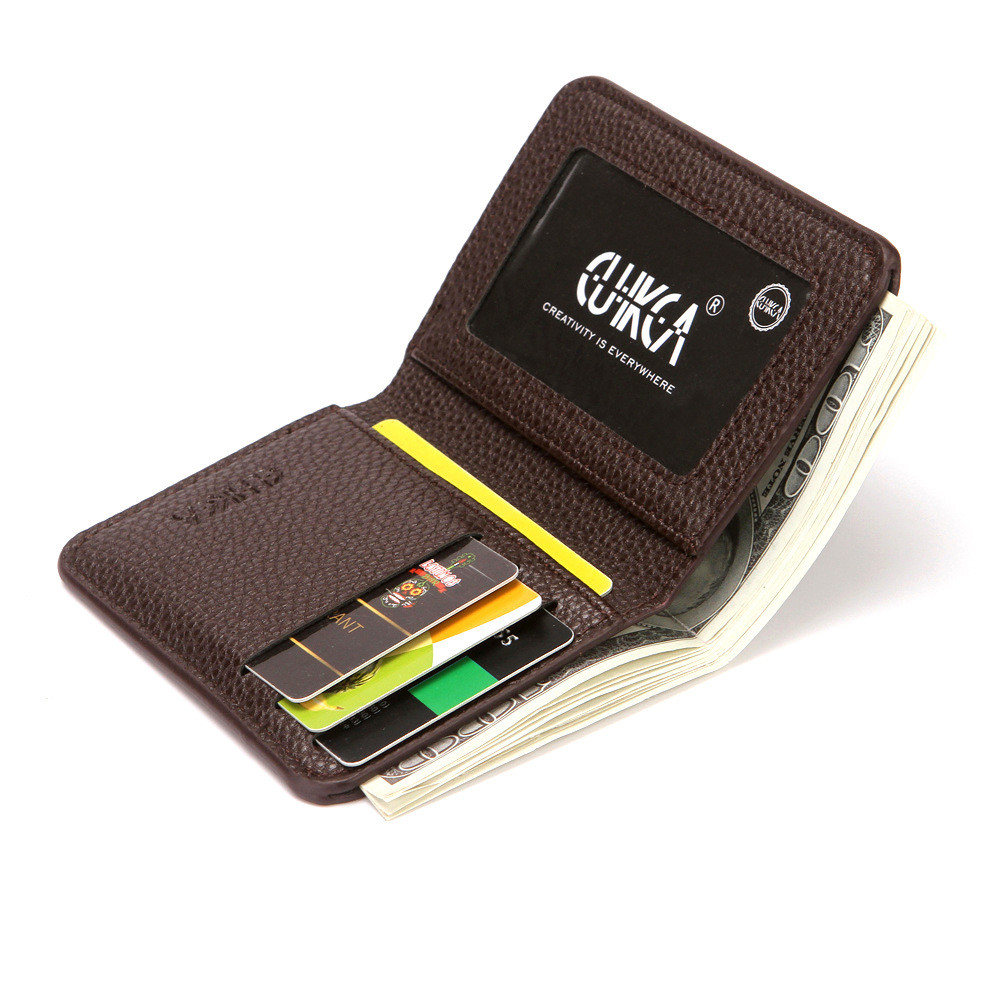 Dompet lelaki kulit pu, beg kad sederhana, klip wang corak lychee, beg ...
