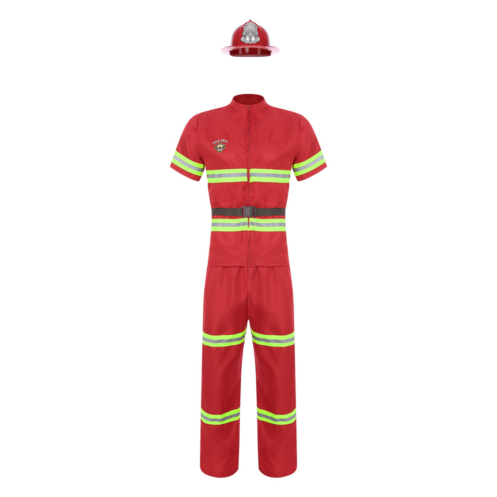 Fldy Mens Firefighter Cosplay Dress Up Costume 4-piece Suit Plastic ...