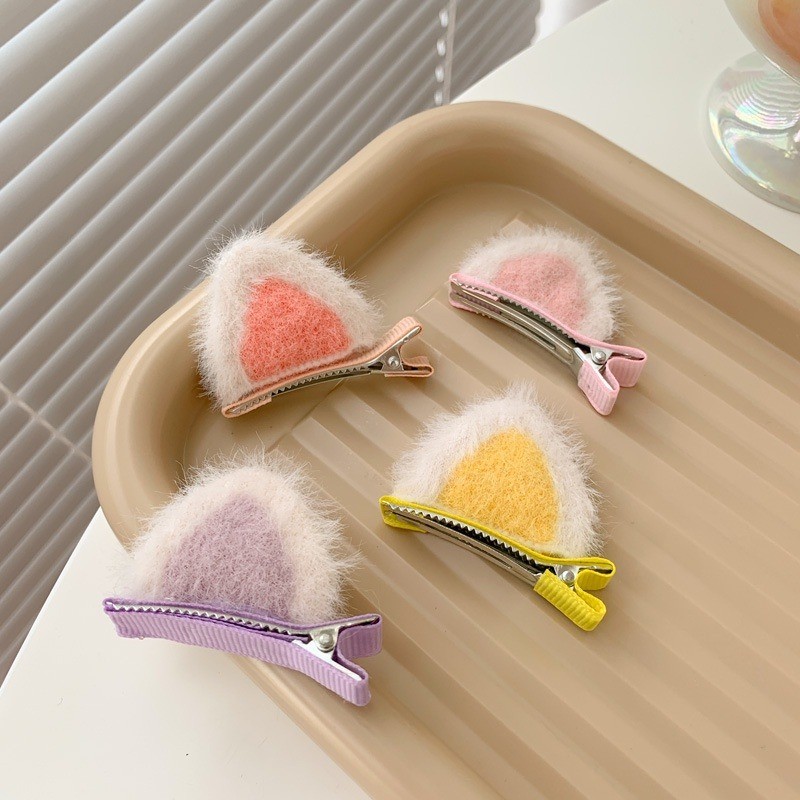 Plush Cartoon Cat Ear Hair Clips for Girls Cute Korean Bangs Duckbill ...