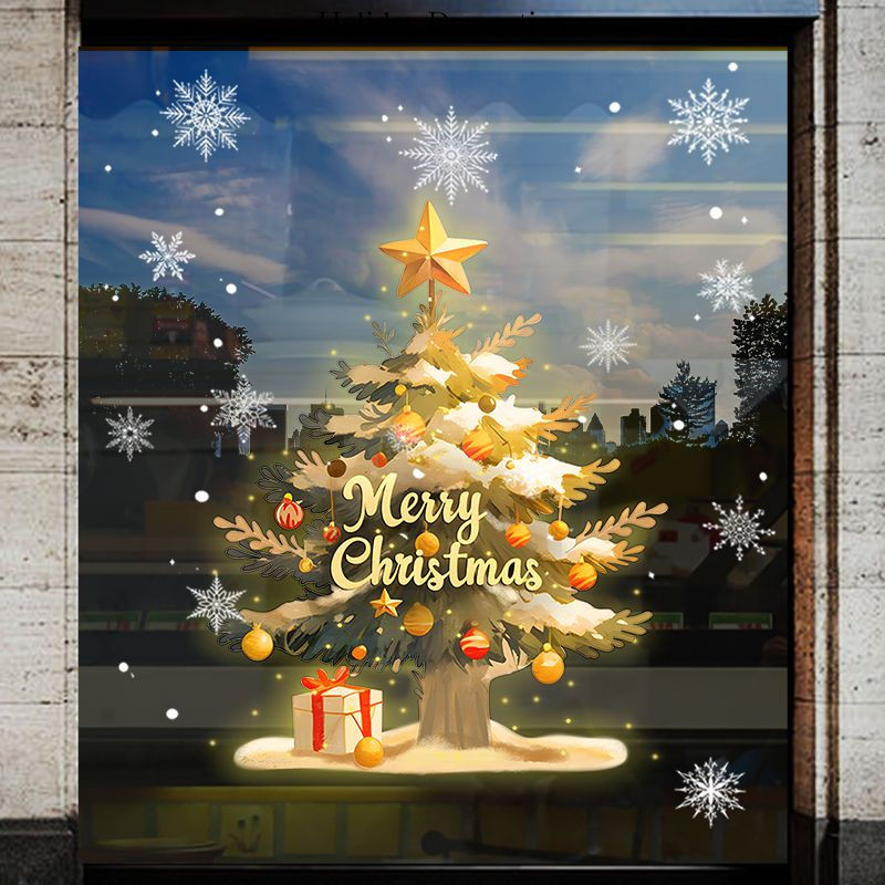Christmas Decorative Glass Stickers Festive Atmosphere Scene Layout ...